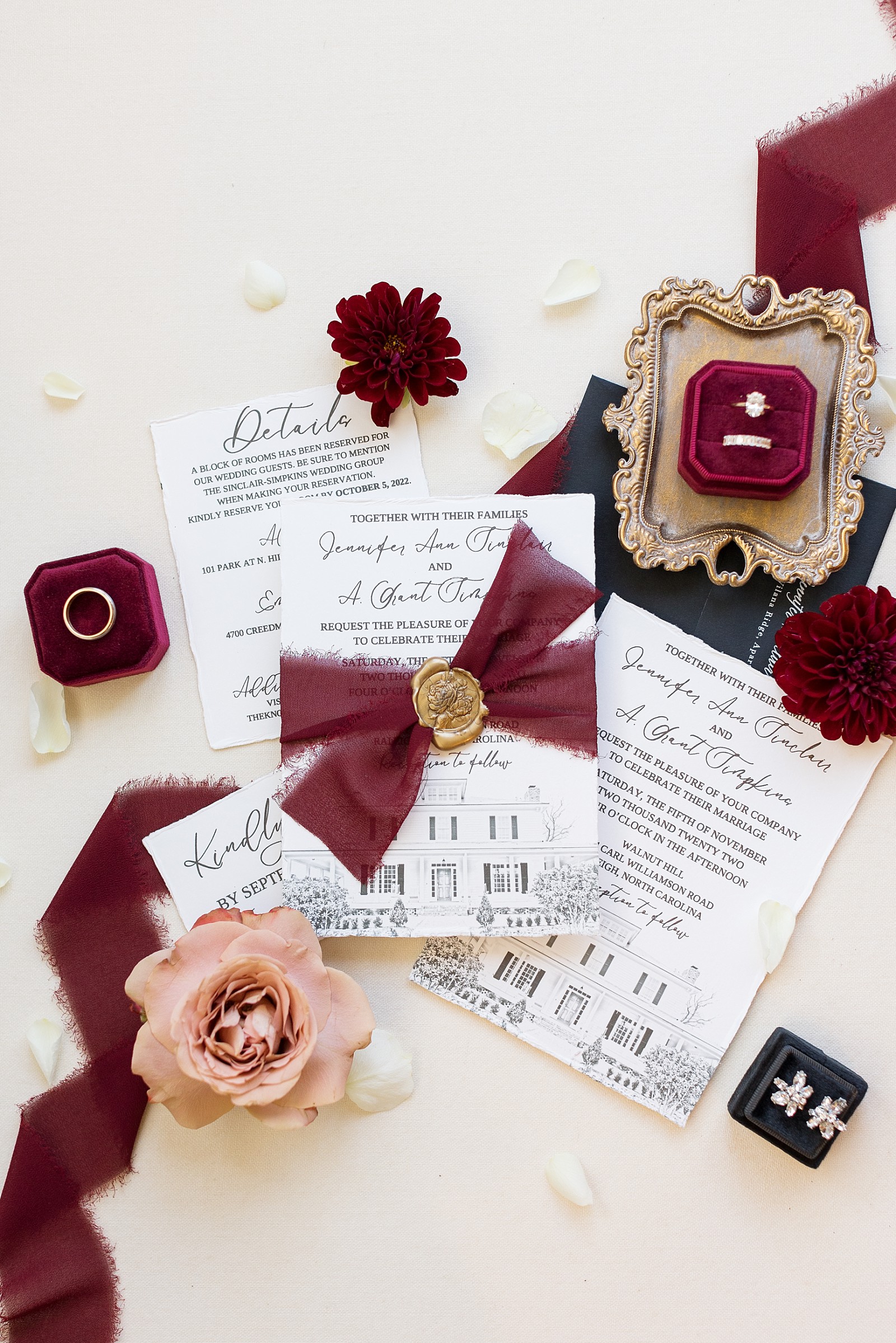 Walnut Hill Wedding with Burgundy and Black Details for Fall